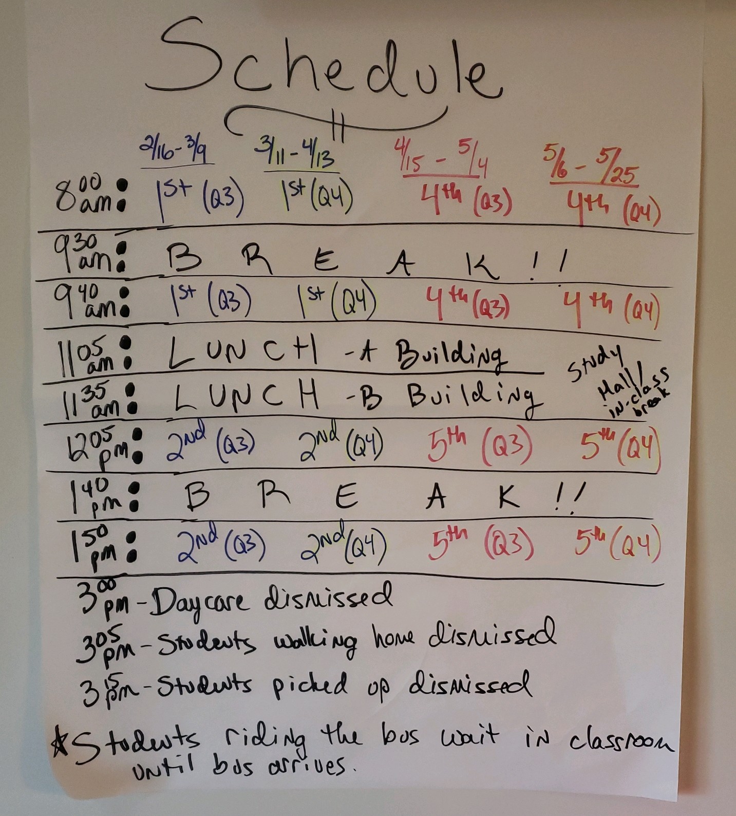 Calendar and Bell Schedule
